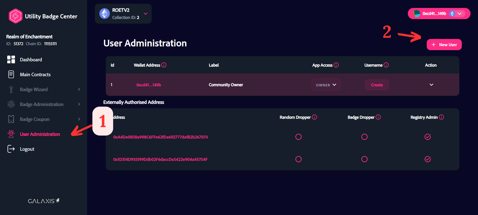 Utility Badge Center user administration | Galaxis Wiki