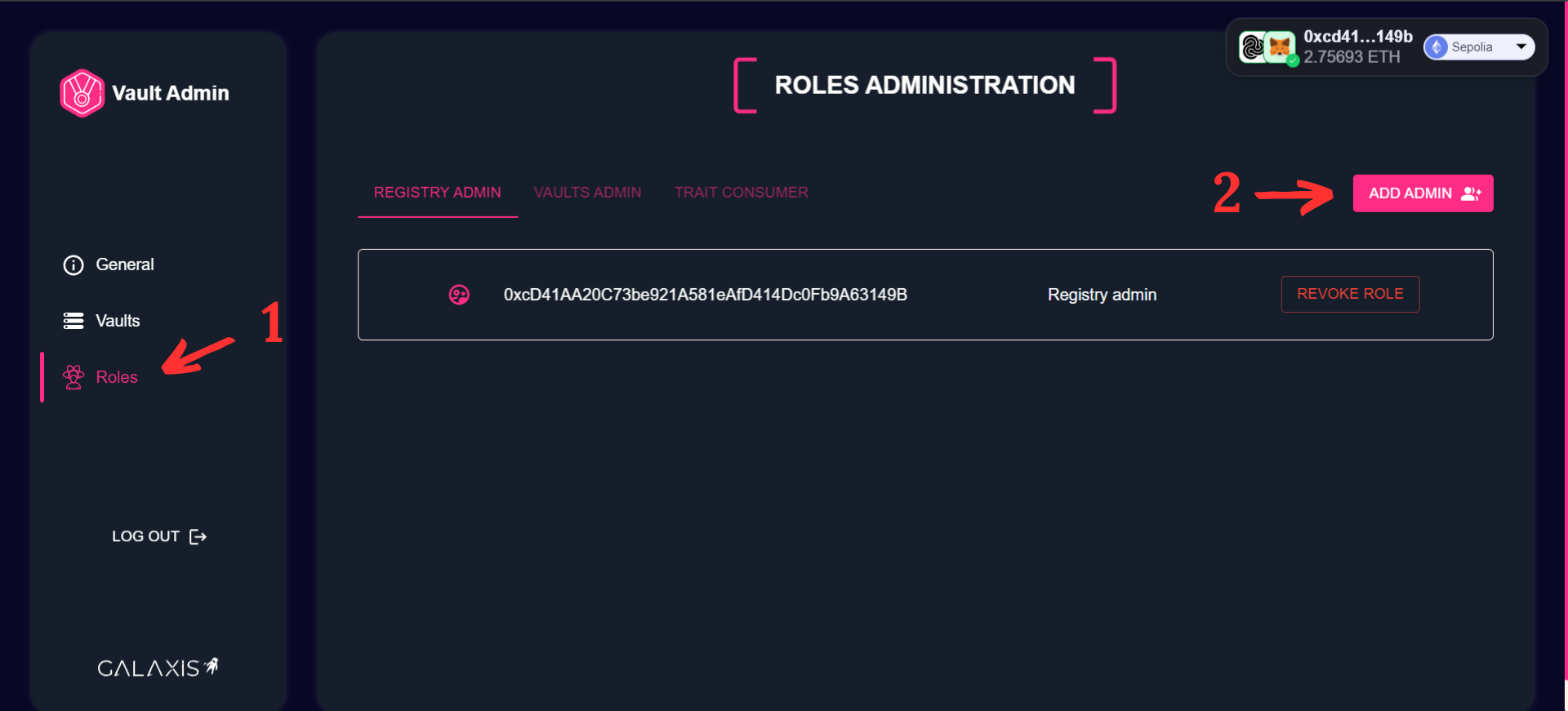 Vault Admin management | Galaxis Wiki